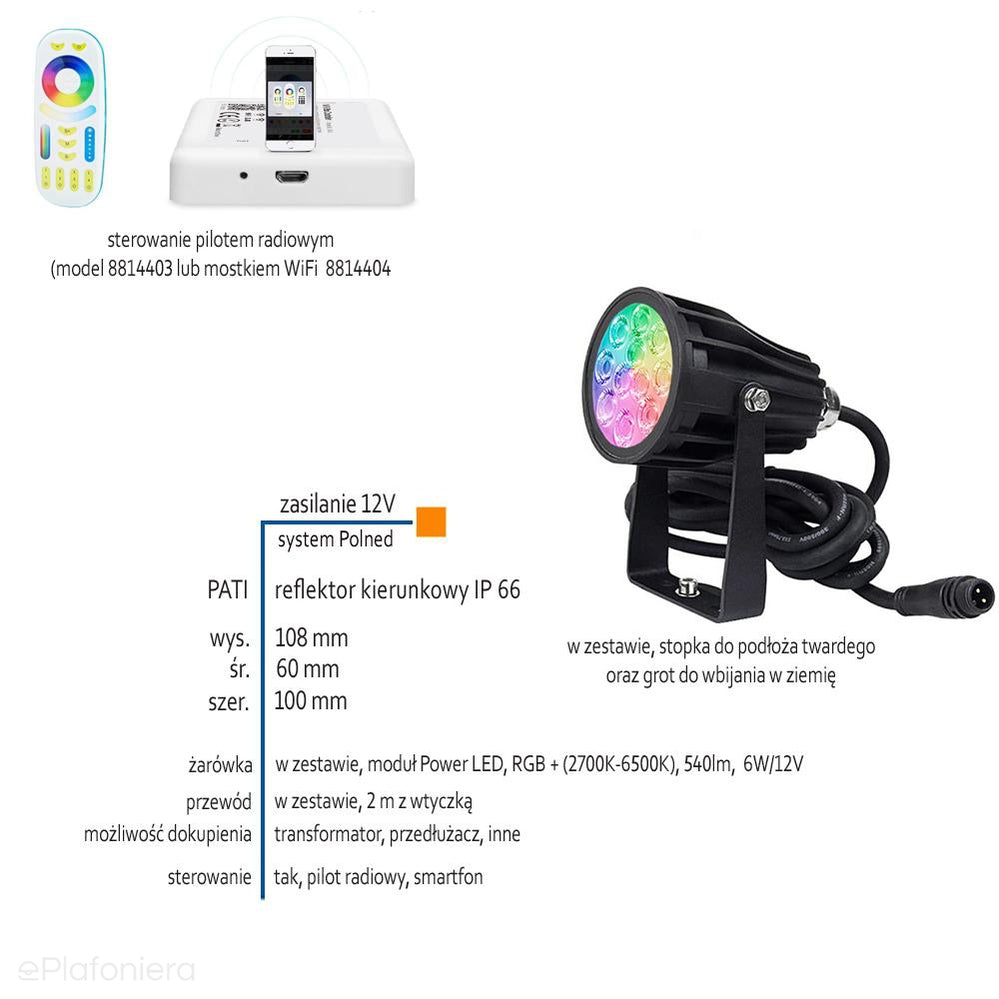 Reflektor kierunkowy, lampa ogrodowa zewnętrzna 6W, RGB+(2700K-6500K ...